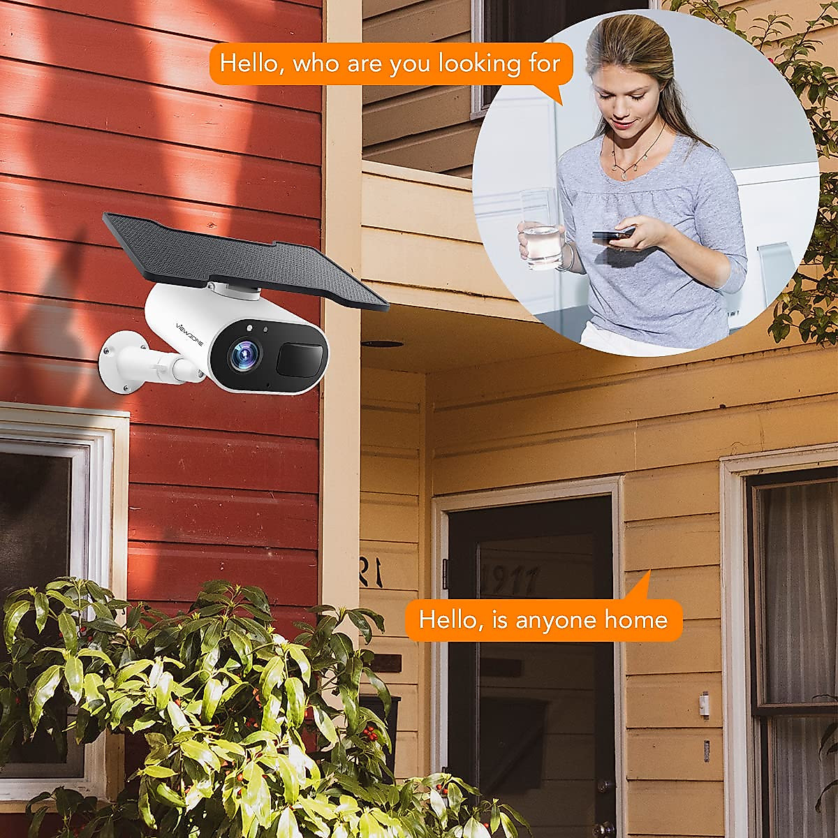 Wireless Solar Security Camera Outdoor, Solar Powered Battery Camera, 1080P Outdoor WiFi Security Camera, Night Vision, Two Way Audio, PIR Motion Detection, IP65 Waterproof，Cloud Storage