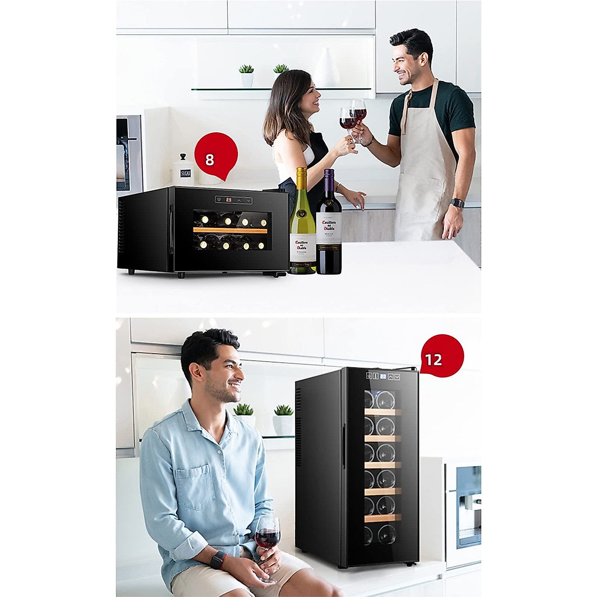 23L Table-Top Wine Fridge Black Wine Cooler LED + Lock & Key Glass Door Drinks Cellar Single-Zone,Horizontal,23L