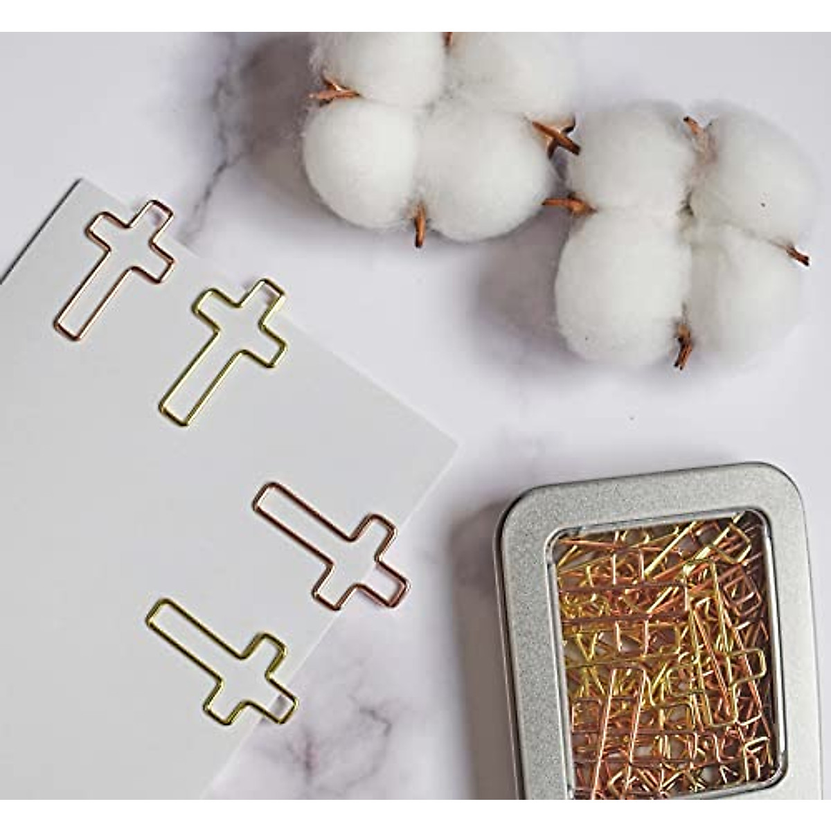 100 PCS Cute Paper Clips Gold and Rose Gold Colors, Cross Shaped Paper Clips Bookmarks Bible Study Supplies, Christian Journaling Supplies for Women Men Christian