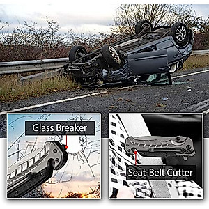 NedFoss Knifes Pocket Knives for Men, Folding Pocket Knife with Glass Breaker, Seatbelt Cutter, G10 Handle, Thumb Stud for Emergency Rescue, Household, Workshop (FA46)