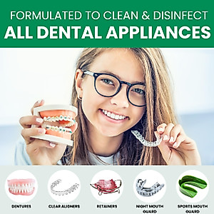 Protech Denture Cleaner (180 Days) Denture Cleanser for Retainers, Mouthguards, and Dentures, Nicotine and Coffee Stains Cleaner, Powder, 6-Month Supply