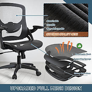 KIZECK Mesh Home Office Computer Desk Chair Height Adjustable Lumbar Support with Flip Up Arms Swivel Wheels for Adult