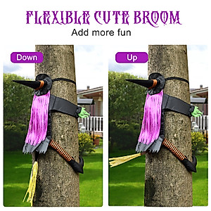 Crashing Witch into Tree for Halloween Decoration，Hanging Halloween Witch Props with Light String for Outdoor Tree Porch Garden Patio Halloween Decor Party Supplies (LED Crashing Witch)