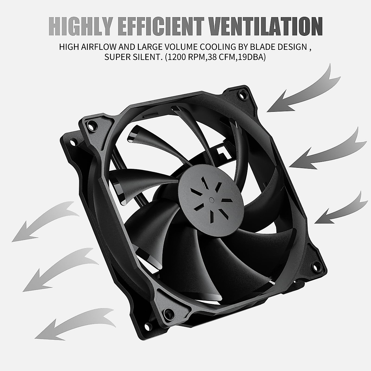 upHere 120mm Long Life Computer Case Fan Cooling Case Fan for Computer Cases Cooling,5-Pack,12BK3-5
