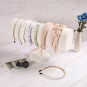 ByKen T-bar Headband Holder Organizer,Hair band Ear Display Stand for Girls(Beige Velvet)