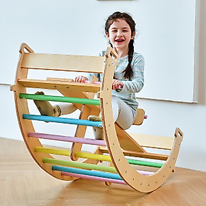 Avenlur Bailis Ultimate 3-in-1 Playset for Kids - Seesaw, Climbing Arch and Rocker - Waldorf and Montessori Climbing Toy for Children 2-6 Years - Toddler Climbing Toys
