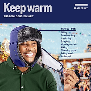 LUTHER PIKE SEATTLE Winter Trapper Hat - Russian Style Ushanka, Face Mask Hats for Men & Women - Ear Flaps, Chin Strap, Windproof Ski Mask - Covers Full Face, Hunting, Snowboarding Accessories Black