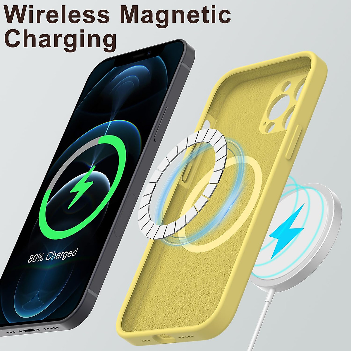 DEENAKIN Magnetic for iPhone 12 Pro Case Silicone with Screen Protector - [Compatible with MagSafe] - Camera Protection - Slim Fit Protective Phone Cover 6.1" for Women Girls - Yellow