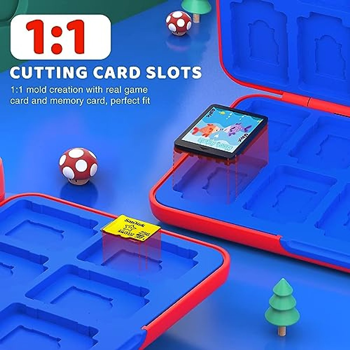 CYKOARMOR Switch Game Case Holder for Nintendo Switch/OLED/Lite Game Card, Switch Game Holder with 24 Game Slots & 24 Micro SD Card Slots, Switch Game Card Case Compact Switch Cartridge Case Red Blue