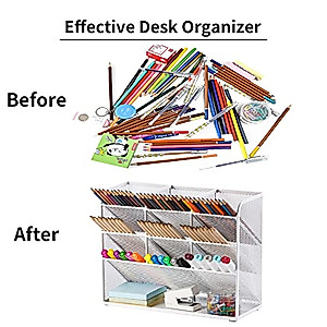 Marbrasse Mesh Desk Organizer, Multi-Functional Pen Holder, Pen Organizer for desk, Desktop Stationary Organizer, Storage Rack for School Home Office Art Supplies (White - Mesh Pen Holder)