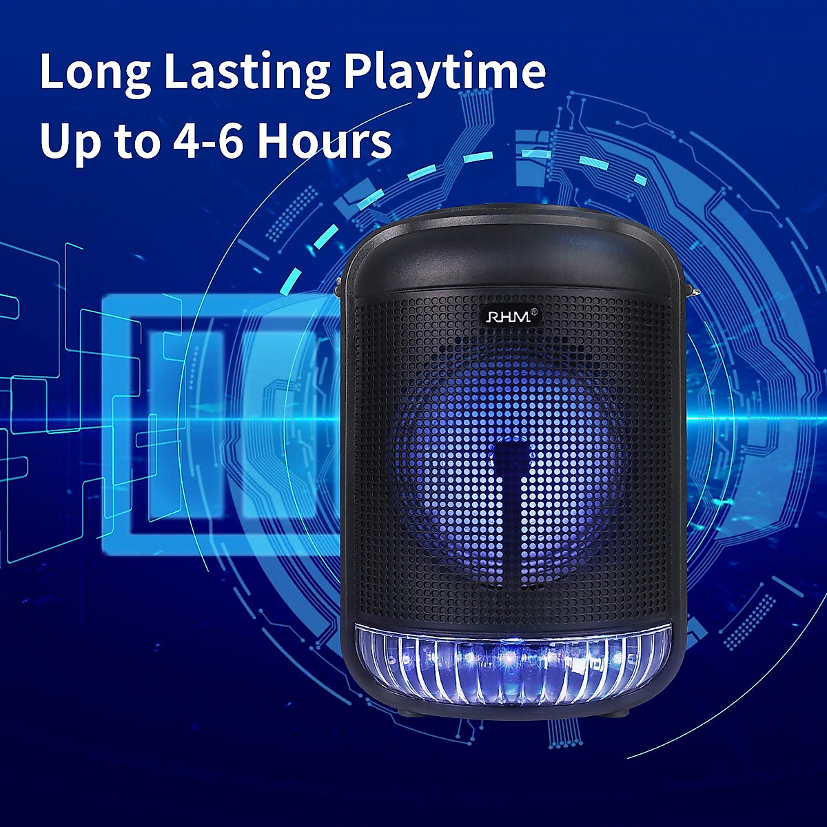RHM K113 Karaoke Machine with 6 Color Change, Powerful Sound, Rechargeable Battery & A Wired Microphone, 6 Hours Playtime, Support Bluetooth/AUX/USB/TF/FM/REC, for Home/Party/Picnic/Outdoor Actives