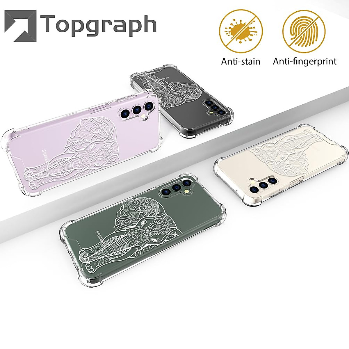 Topgraph Compatible with Samsung Galaxy S23 Plus Case Cute Clear for Women Girls, S23+ Designer Transparent Phone Cover Design (Beautiful Elephant Line Art)