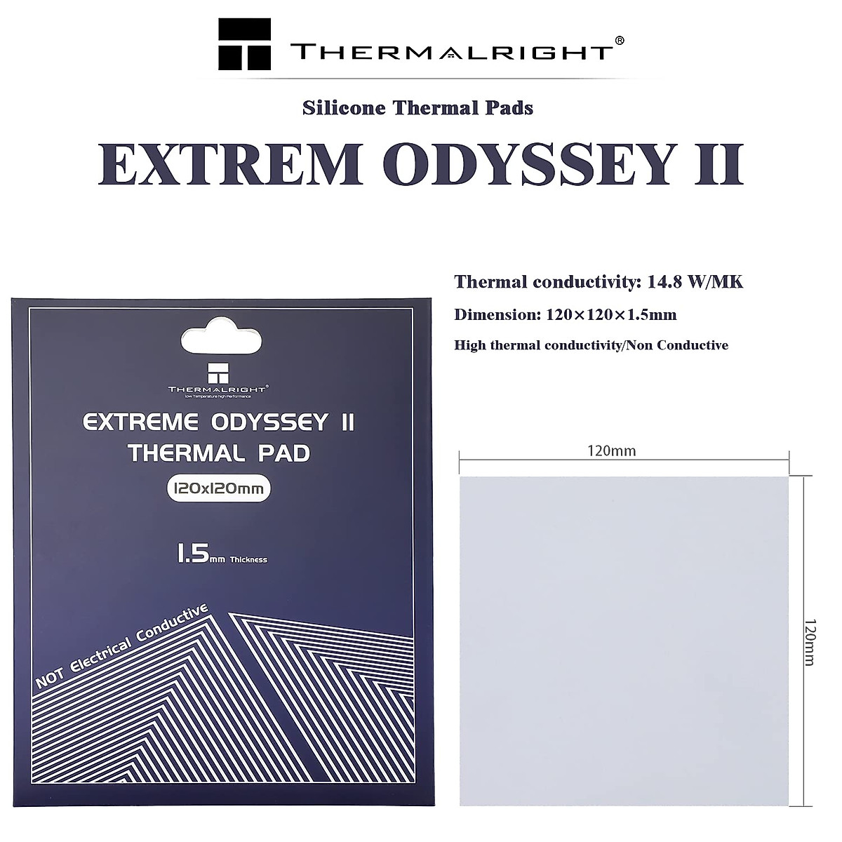 Thermalright Thermal Pad Odyssey II 14.8 W/mK Silicone Non Conductive Heat Dissipation Silicone Pad for PC Laptop Heatsink/GPU/CPU/LED Graphics Card Motherboard Silicone Grease Pad Multi-Size(1.5mm)