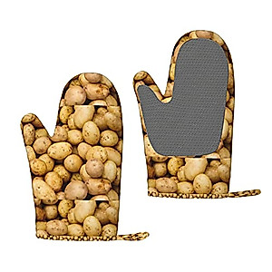 Garden Potatoes Silicone Padded Oven Gloves Silicone Non-Slip Cooking Gloves Grill Gloves Pot Holders for Cooking Baking Grilling