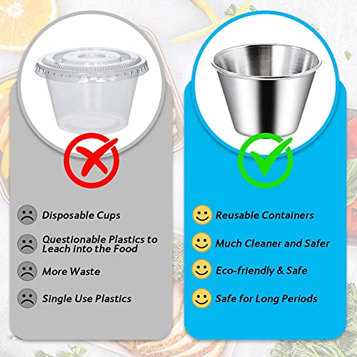 Hydream 8Pack Salad Dressing Containers To Go,2.4oz Small Condiment Containers with Lids, Stainless Steel Condiment Cup Dipping Sauce Cups Container for Lunch Bento Box Leakproof Silicone Lids