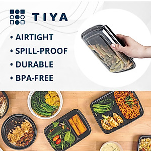 TIYA Takeout Containers - 48 oz Bulk 150 Pack with Lids - Rectangular Plastic To-Go Containers - Reusable, Microwavable, Dishwasher Safe - Leak-Proof for Meal Prep & Restaurants - BPA-Free