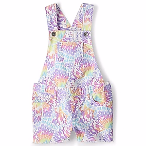 The Children's Place Girls' Denim Shortall Overalls, Rainbow Tie Dye, 8