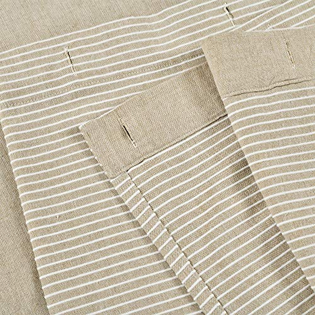 Lush Decor Beige Linen Woven Cotton Shower Curtain, Farmhouse Button Stripe, Yarn Dyed (72" x 72")