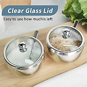 Newness Sugar Bowl, Stainless Steel Sugar Bowl with Lid and Spoon (for Better Recognition) for Home and Kitchen, Drum Shape, 240 ML (8.1 OZ)