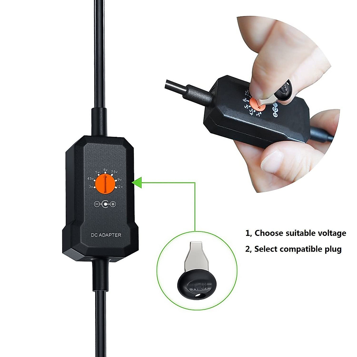 Powseed DC Car Charger Universal Power Adapter w/USB Port for Dash cam Breast Pump Speaker Smart Phone Tablet & Micro USB Device, Output 3V 4.5V 5V 6V 7.5V 9V 12V Multi-Voltage Car Adapter