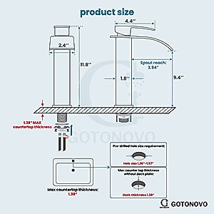 Vessel Sink Faucet Waterfall Spout Deck Mount Bathroom Matte Black Stainless Steel 304 Bowl Basin One Hole One Handle Mixer Tap with Pop Up Drain