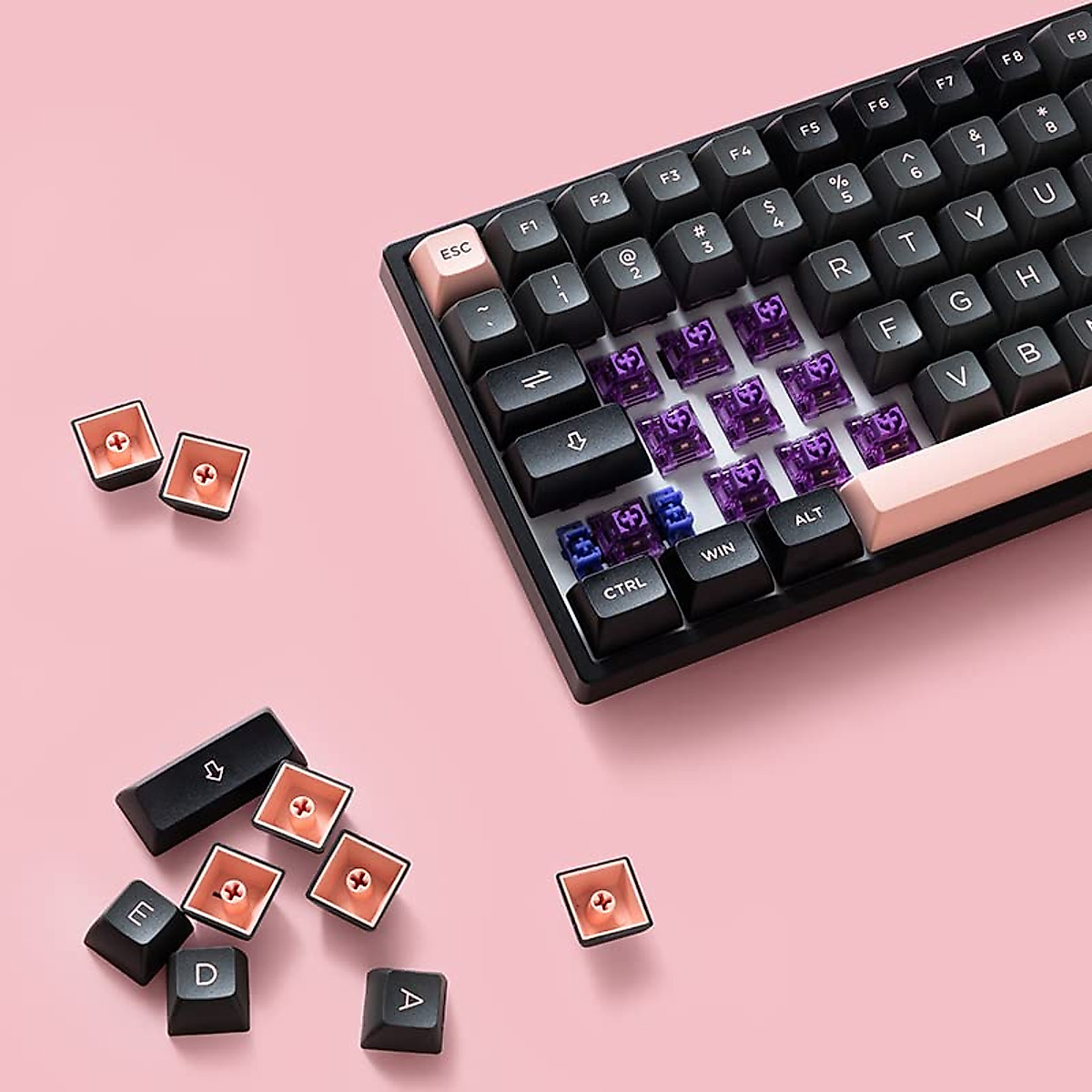 Akko Black&Pink 75% Hot-swappable Mechanical Gaming Keyboard with PBT Keycaps, 2.4G Wireless/Bluetooth/Wired 3084B Plus 84-Key RGB Keyboard, Compatible with Mac & Win Jelly Purple Switches