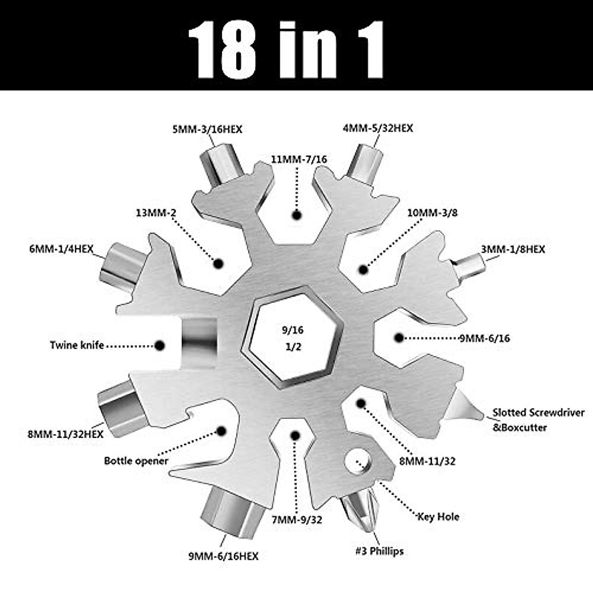 18 in 1 Snowflake Multi Tool, Stocking Stuffers for Men, Christmas Gifts for Dad Husband Boyfriend, Birthday Gift Ideas for Men, Stainless Steel Tool Wrench, Screwdriver Kit with Premium Keychain¡­