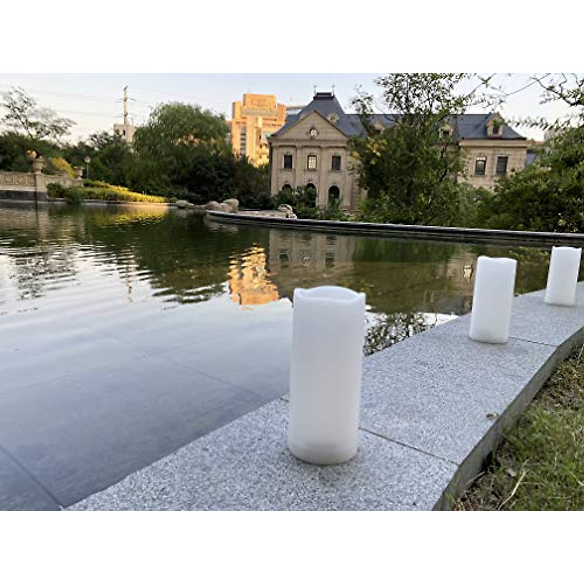 Large Outdoor Waterproof White Flameless Candles with Remote Timer Big Battery Operated Plastic LED Pillar Candles for Garden Home Wedding Party Decoration Flickering Electric Lights 3”x7” 2 Pack