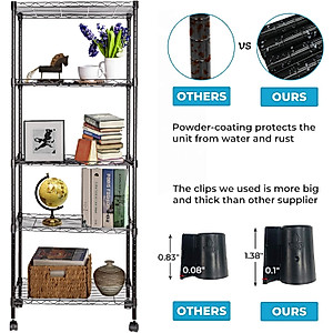 5-Tier Utility Shelves,Adjustable Heavy Duty Storage Shelving with Wheel Casters,660Lbs Capacity,Metal Standing Storage Shelf for Garage,Office,Restaurant,Kitchen,23.23''W X 13.4''D X 71''H