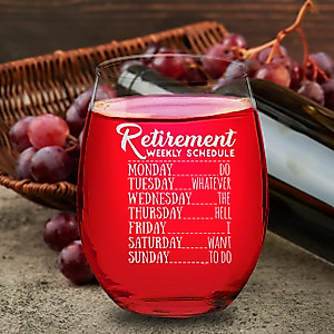 Veracco Retirement Weekly Schedule Do Whatever the Hell I Want to Do Stemless Wine Glass Funny Birthday Gift For Someone Who Loves Drinking Bachelor Party Favors (Clear, Glass)