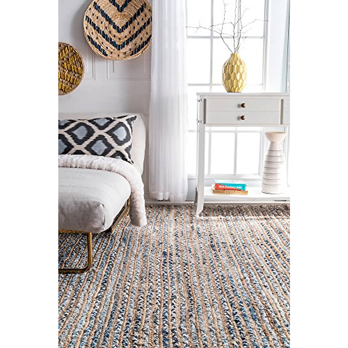 nuLOOM Dara Striped Jute Runner Rug, 2 ft 6 in x 8 ft, Blue