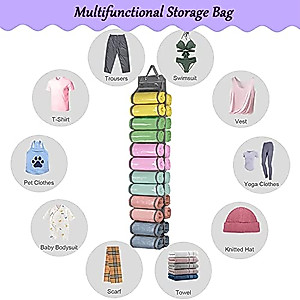 Legging Organizer Storage, T-Shirt Organizer, Foldable Hanging Closet Organizer, Hanging Clothes Organizer with 24 Roll Compartments for Yoga Clothes, Pants, Tank Top, Towel, Underwear, Shirt (Grey)