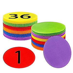 IKAYAS 72 Pcs Carpet Spots Markers Carpet Circles Carpet Markers for Kids Social Distancing, Number 1-36 and 36 Pcs Carpet Floor Dots Carpet Spots for Classroom Preshool, 6 Colors