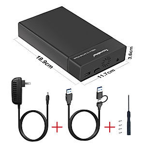 Tccmebius External Hard Drive Enclosure USB 3.0 to SATA Docking Station for 2.5 3.5 Inch SATA I/II/III HDD SSD with USB A/C Cable, Up to 20TB, Support UASP Automatic Sleep Function, Tool-free (TCC-S8)