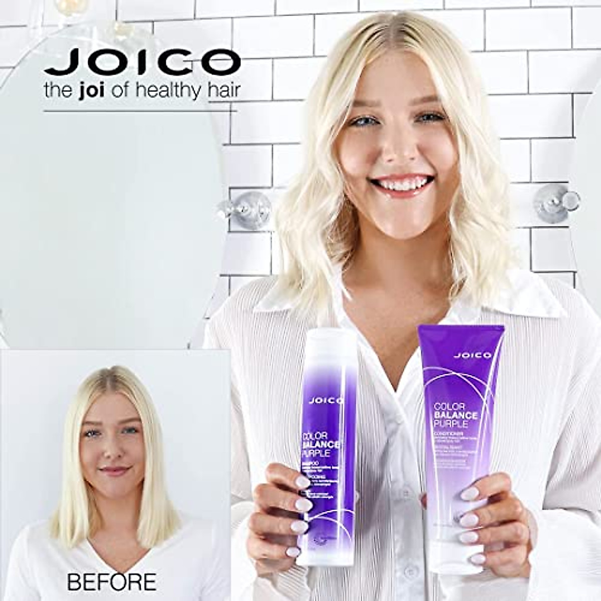 Joico Color Balance Purple Shampoo & Conditioner Set | Eliminate Brassy and Yellow tones | For Cool Blonde or Gray Hair