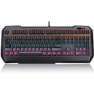 MUMUJJ Mechanical Wired E-Sports Gaming Keyboard, RGB Mixed Backlit, Full-Size Without Conflict for Office Typing and Gaming