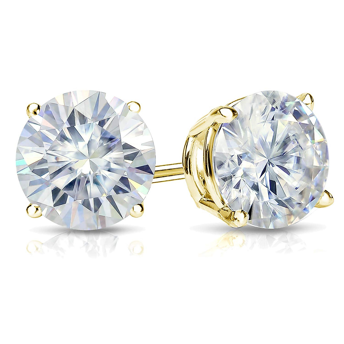Diamond Wish 1/2 Carat Moissanite Round Stud Earrings in 14k Yellow Gold (J-K, 4 mm, TGW) 4-Prong Basket Push Back