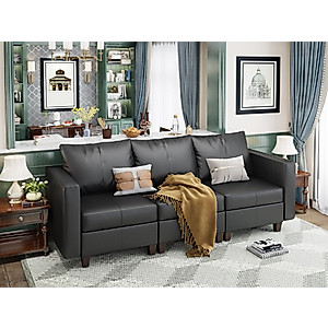 EASE MOOSE Convertible Modular Sofa Sectional Couch with Reversible Chaises,3 Seat Faux Leather Sectional Sofa Couch with Storage for Living Room Home Office