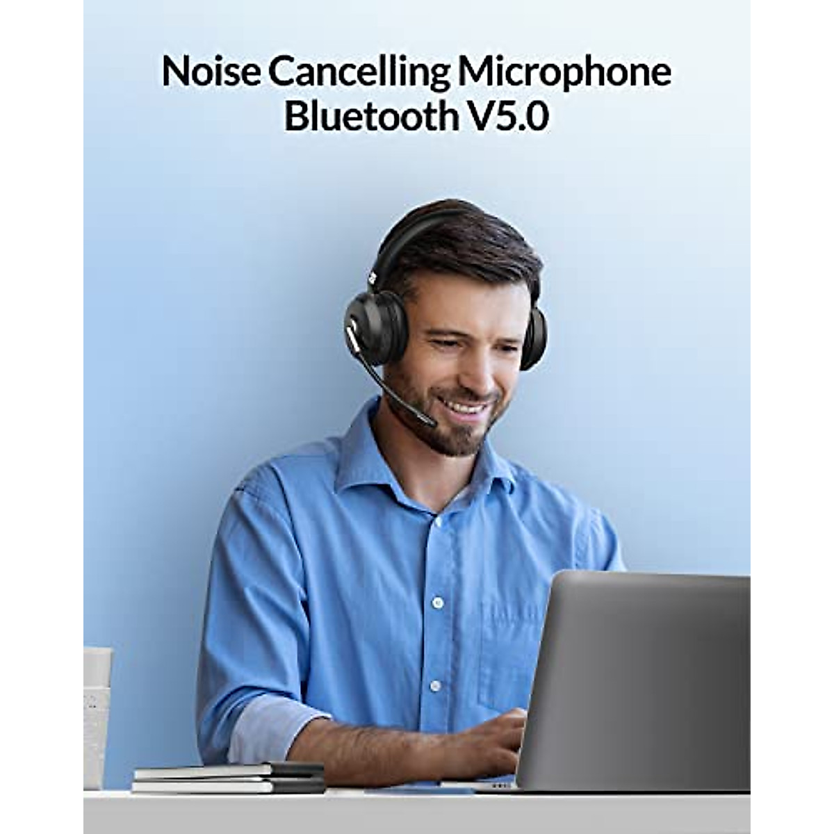 TZS Bluetooth Headphone for Computer, Wireless Headset with Noise Cancelling Mic for PC, 36H Lightweight On Ear Headphone with Mute Button, Suitable for Remote Working/Call Center/Online Class