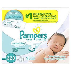 Pampers Sensitive Water Based Baby Wipes 5X Refill Packs, 64 Count (Pack of 5)