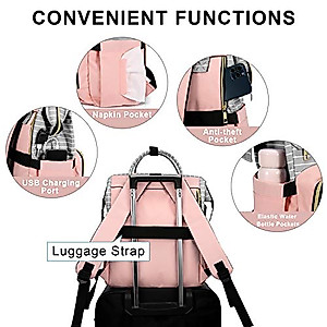 LOVEVOOK Laptop Backpack for Women Laptop Bag Computer Bag Teacher Work Bag Backpack Purse Rucksack,Stripe Grey and Pink