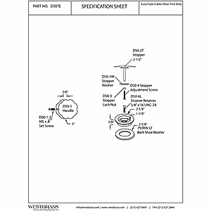 Westbrass European Style Trim for Cable Drive Bath Waste, Stainless Steel, D50TE-20