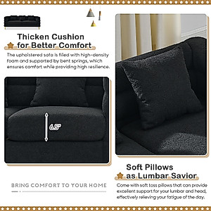 60-inch Couches for Living Room, Modern Teddy Fabric Upholstered Loveseat Sofa Couch with Square Arm and 4 Golden Metal Legs for Living Room, Office, Apartment, Black
