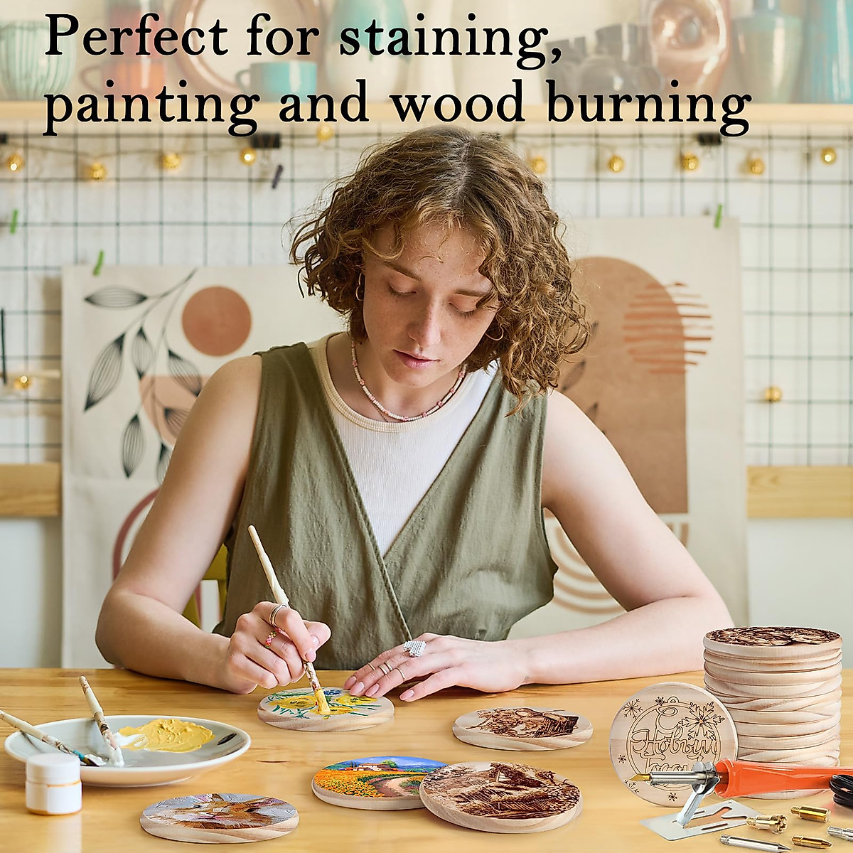 24 Pack Unfinished Wood Coasters, GOH DODD 4" Wood Slices for Nature Crafts & Wedding Decoration, Blank Coasters Wood Kit for DIY Architectural Models Drawing Painting Wood Engraving, Round