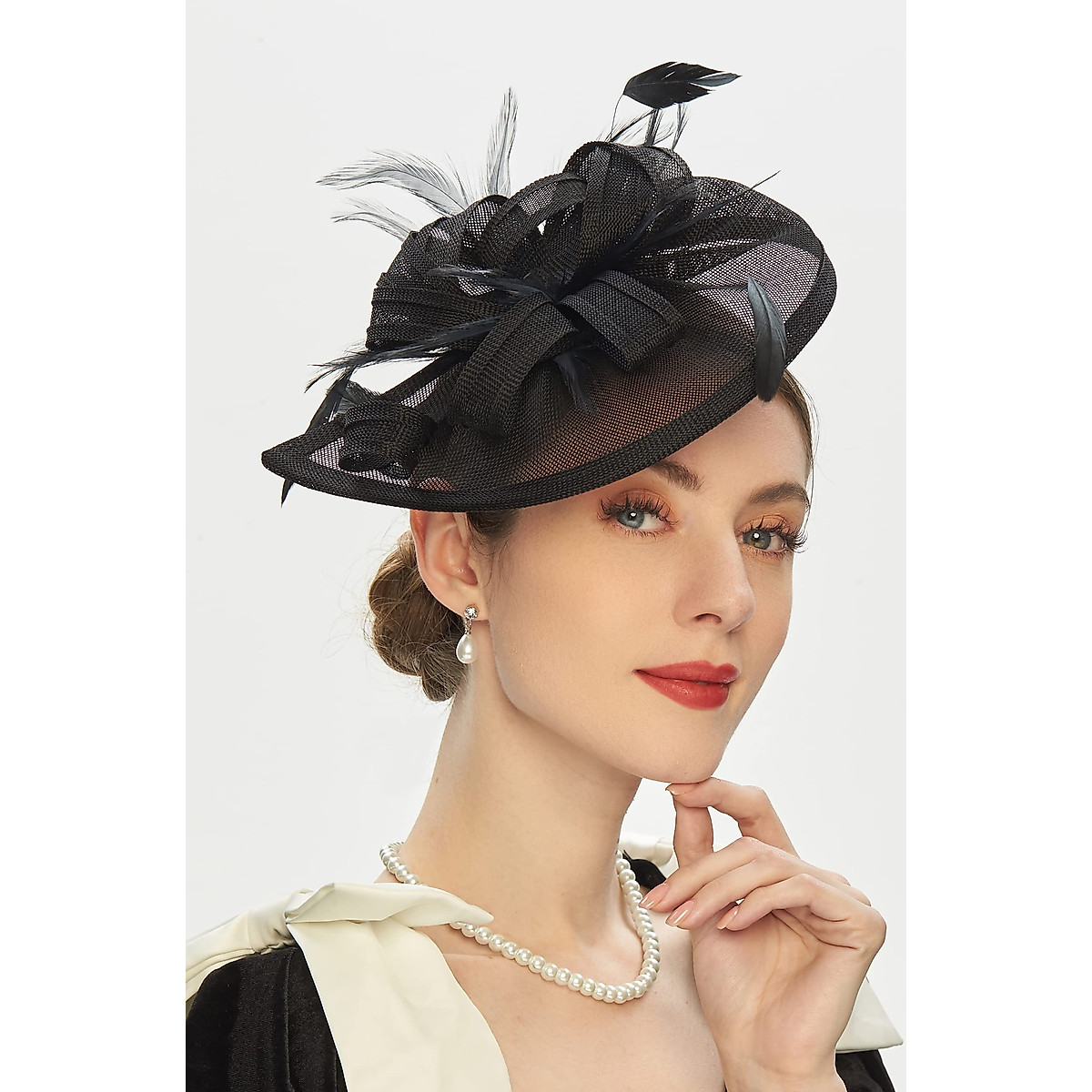 Cizoe Fascinators for Women Tea Party Hats Kentucky Derby Feather Fascinator Headbands Wedding with Hair Clip(A-Black)