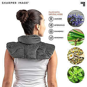 SHARPER IMAGE Warm & Cooling Herbal Aromatherapy Neck & Shoulder Plush Wrap Pad for Soothing Muscle Pain and Tension Relief Therapy, 100% Natural Lavender & Herb Spa Blend, Holiday Gift