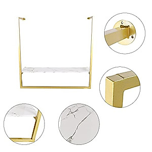 DYRABREST Wall Mounted Metal Display Rack with Shelf, 39" Long U-Shaped Shelf Industrial Pipe Clothes Bar, Window Hanging Garment Racks for Laundry Room Organizer (Gold)