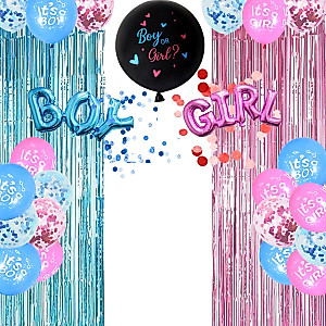 Wiletasz Boy Or Girl Gender Reveal Decorations, Baby Gender Reveal Decorations Pink And Blue Balloons With Fringe Curtains Reveal Balloon For Gender Reveal Party Photo Backdrop