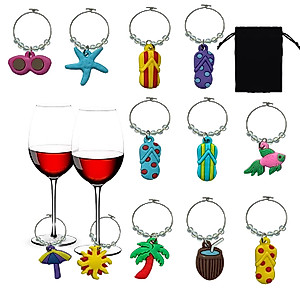12 Pieces Beach Theme Wine Glass Charms,Wine Charms for Stem Glasses,Wine Drink Markers for Wine Lover Tasting Party