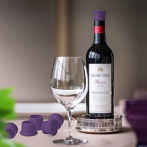 H H&J HUAJIAN Reusable Silicone Wine Bottle Stopper for Easy Removal and Secure Attachment, Set of 6 In Multiple Colours (Purple)
